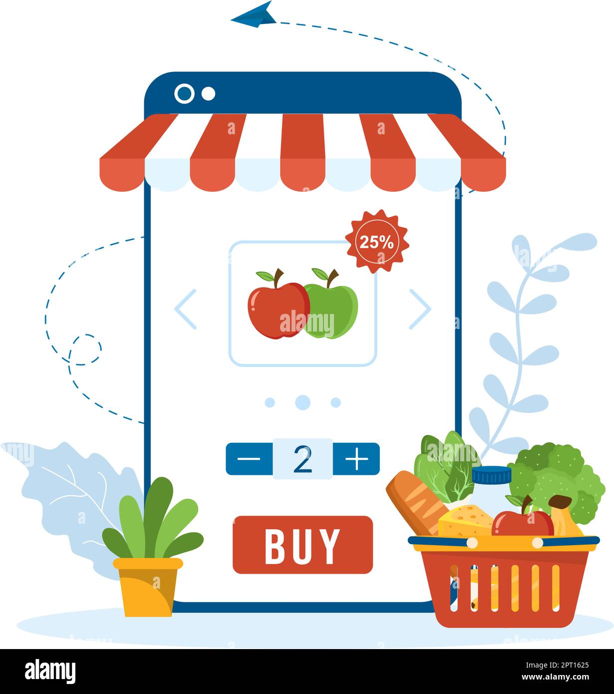 Online Grocery Store or Supermarket to Order Daily Necessities or Food via the App in Flat ...