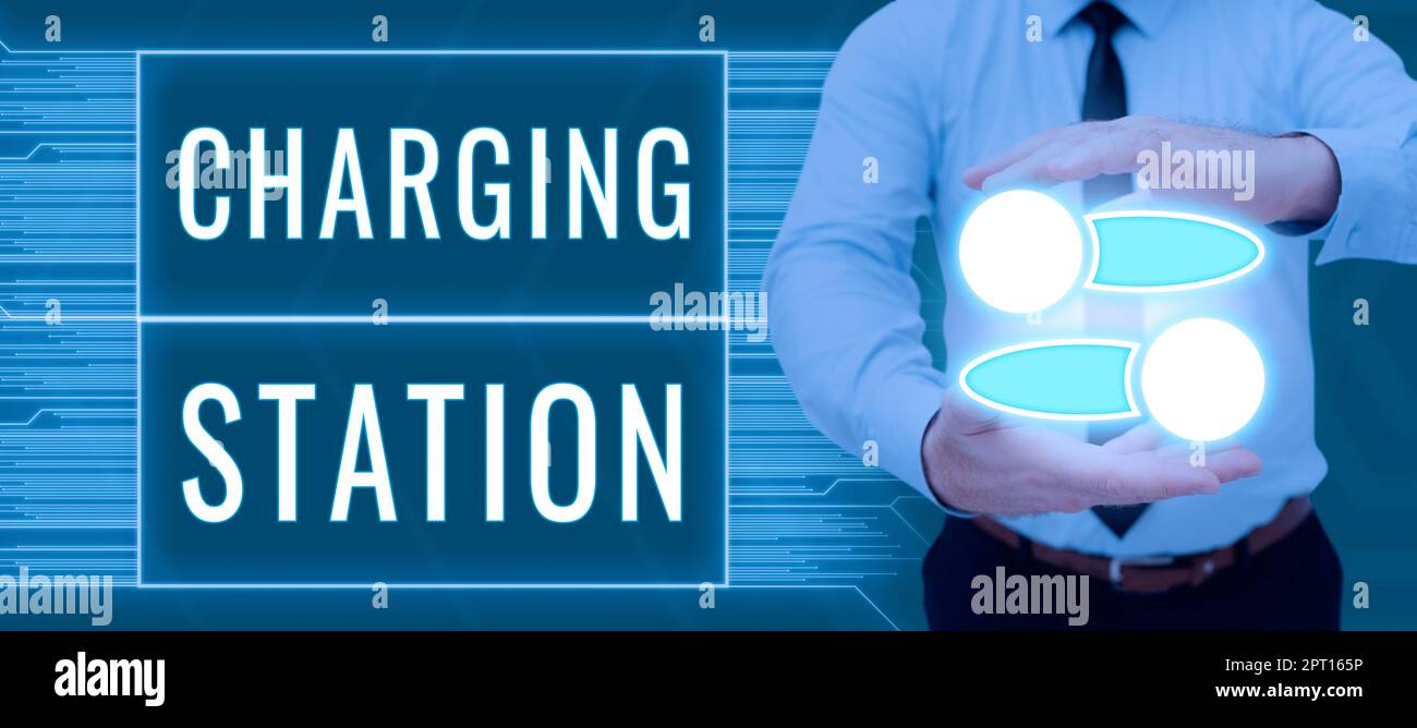 Hand writing sign Charging Station, Business concept places where ...