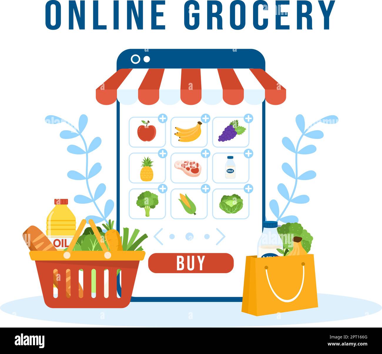 Online Grocery Store or Supermarket to Order Daily Necessities or Food via the App in Flat ...