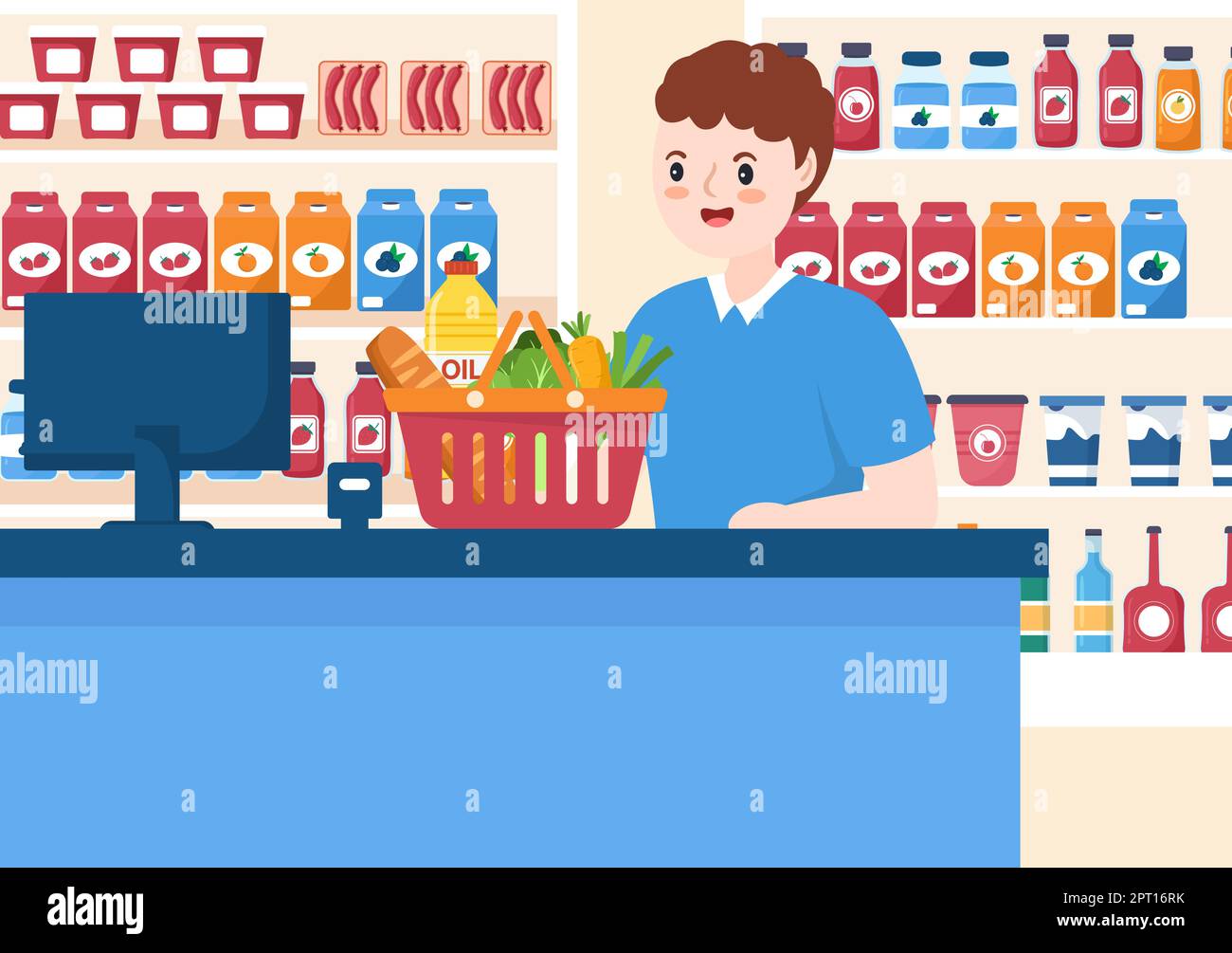 Grocery Store or Supermarket with Food Product Shelves, Racks Dairy ...