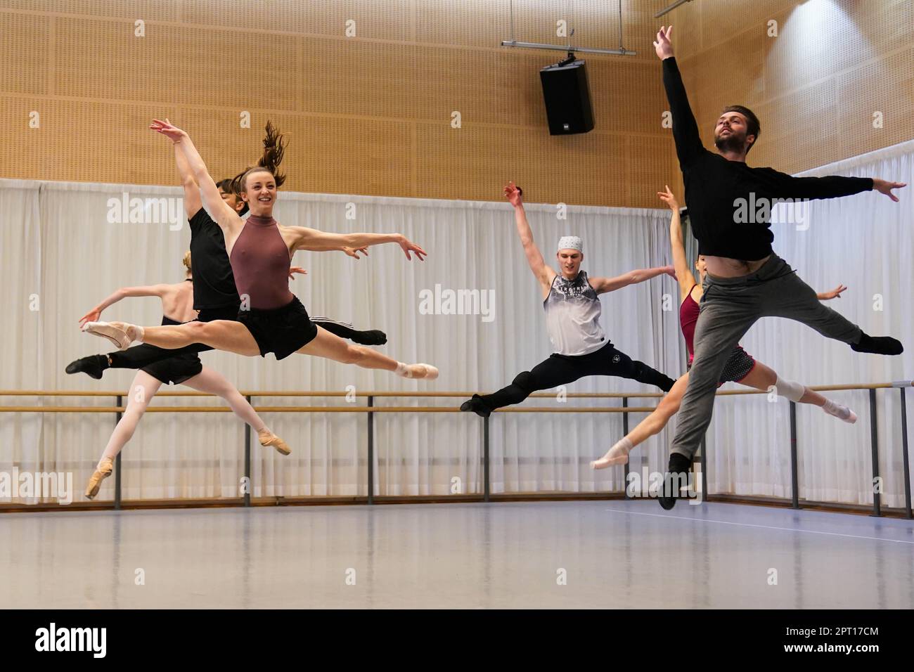 Dancers from the Birmingham Royal Ballet perform a rehearsal during the ...
