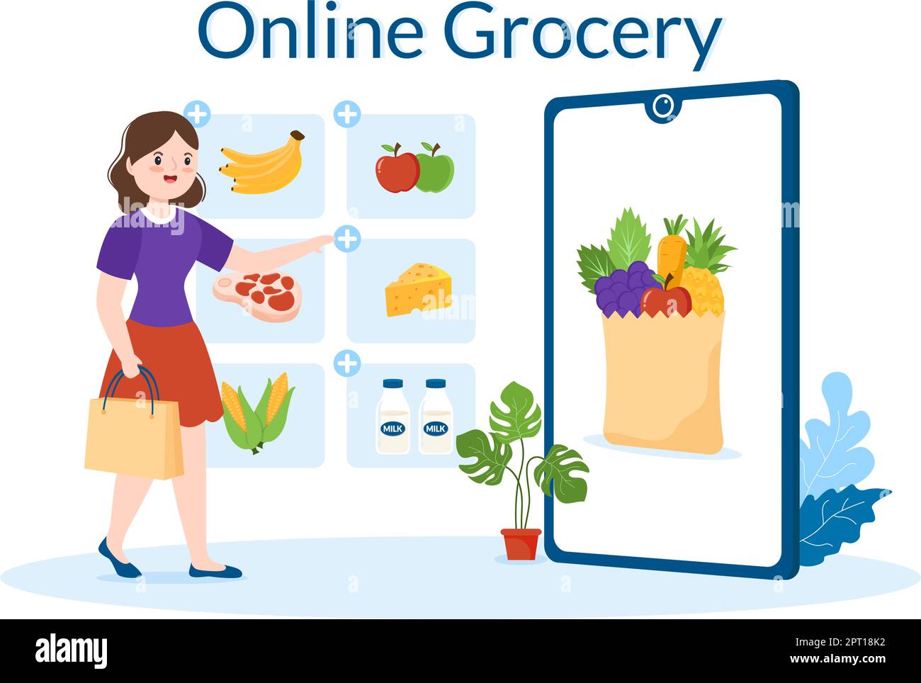 Online Grocery Store or Supermarket to Order Daily Necessities or Food via the App in Flat ...