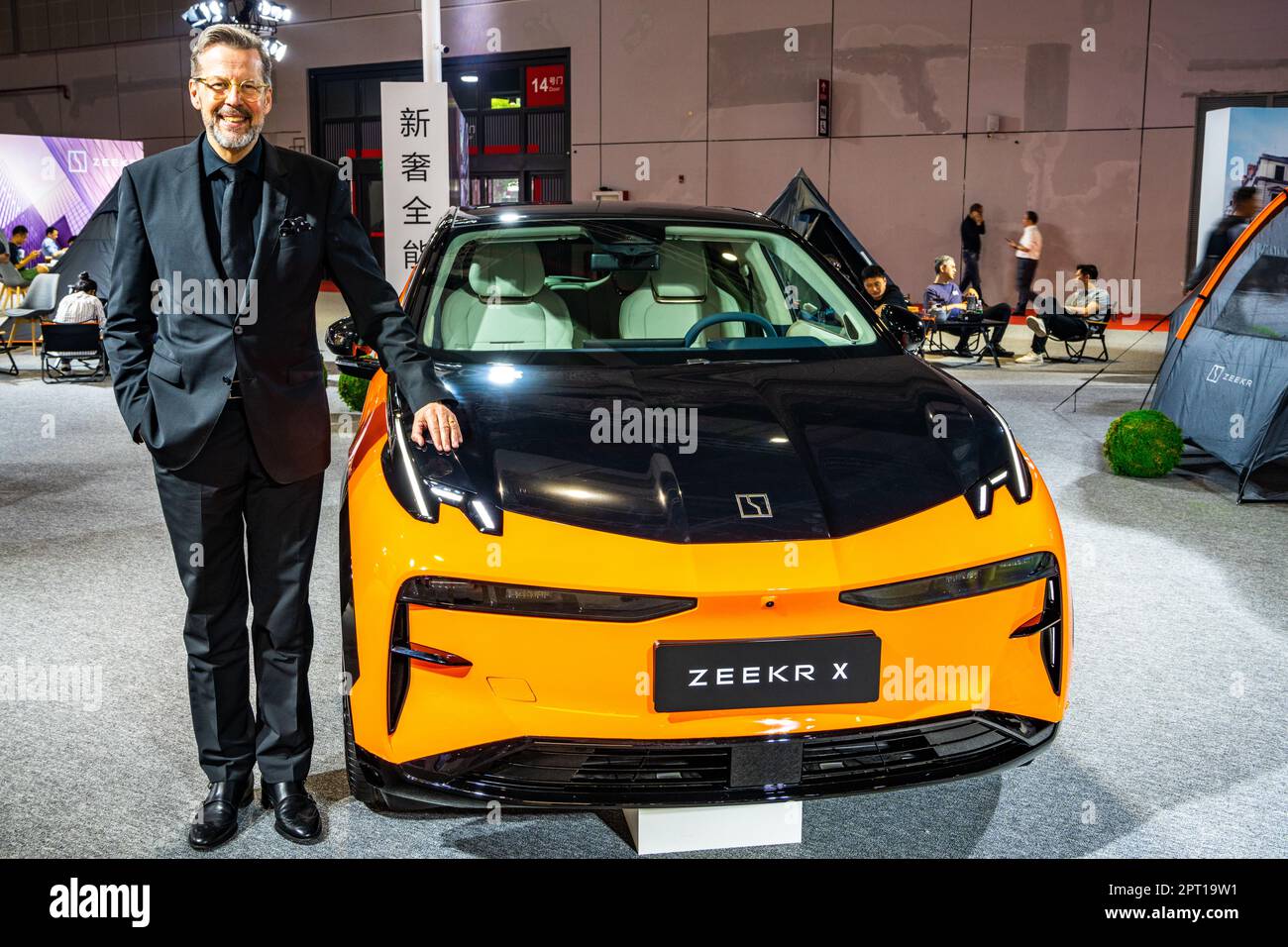 Zeekr designer Stefan Sielaff with the Zeekr X electric car at the 2023 ...