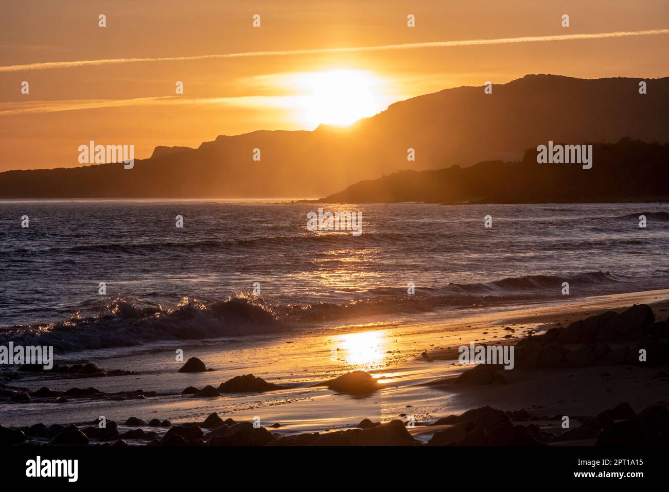 Tarifa, Spain -- sunset at Playa de los Lances along the Strait of ...
