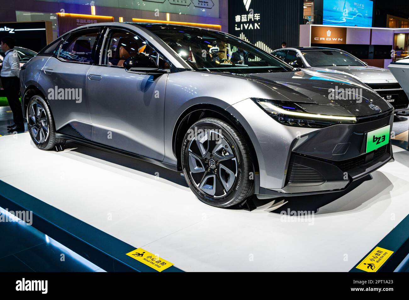 FAW Toyota bZ3 electric sedan built with BYD batteries and technology on display at the 2023 ...