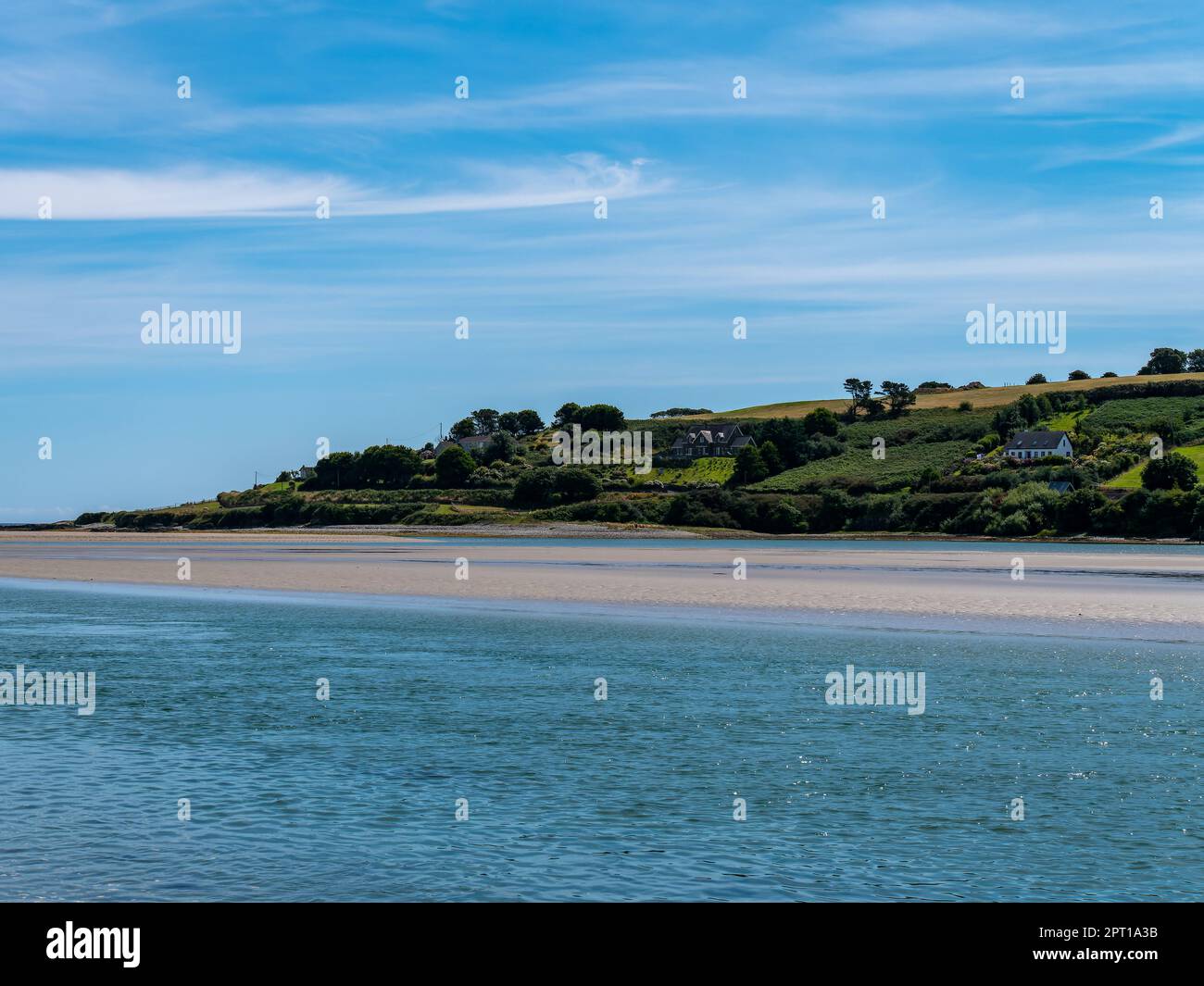 blue sky with white clouds over the sea coast in Ireland. Seaside ...