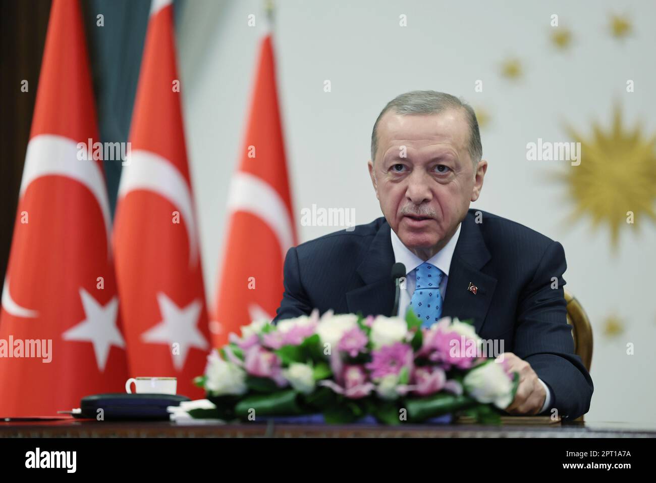 In this handout photo released by Turkish Presidency, Turkey's ...