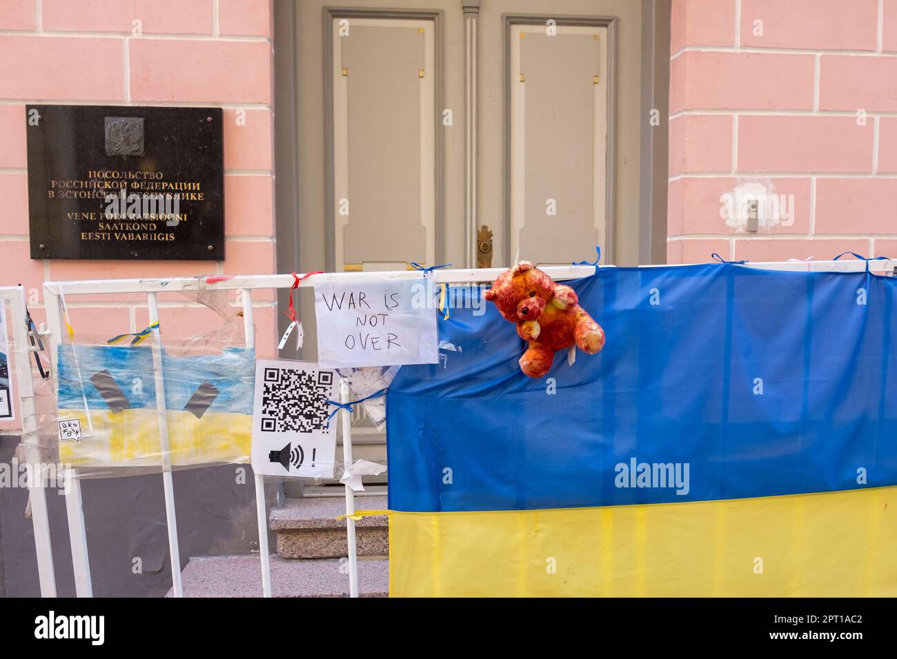 Anti Ukraine war flags and placards outside the Embassy of the Russian ...
