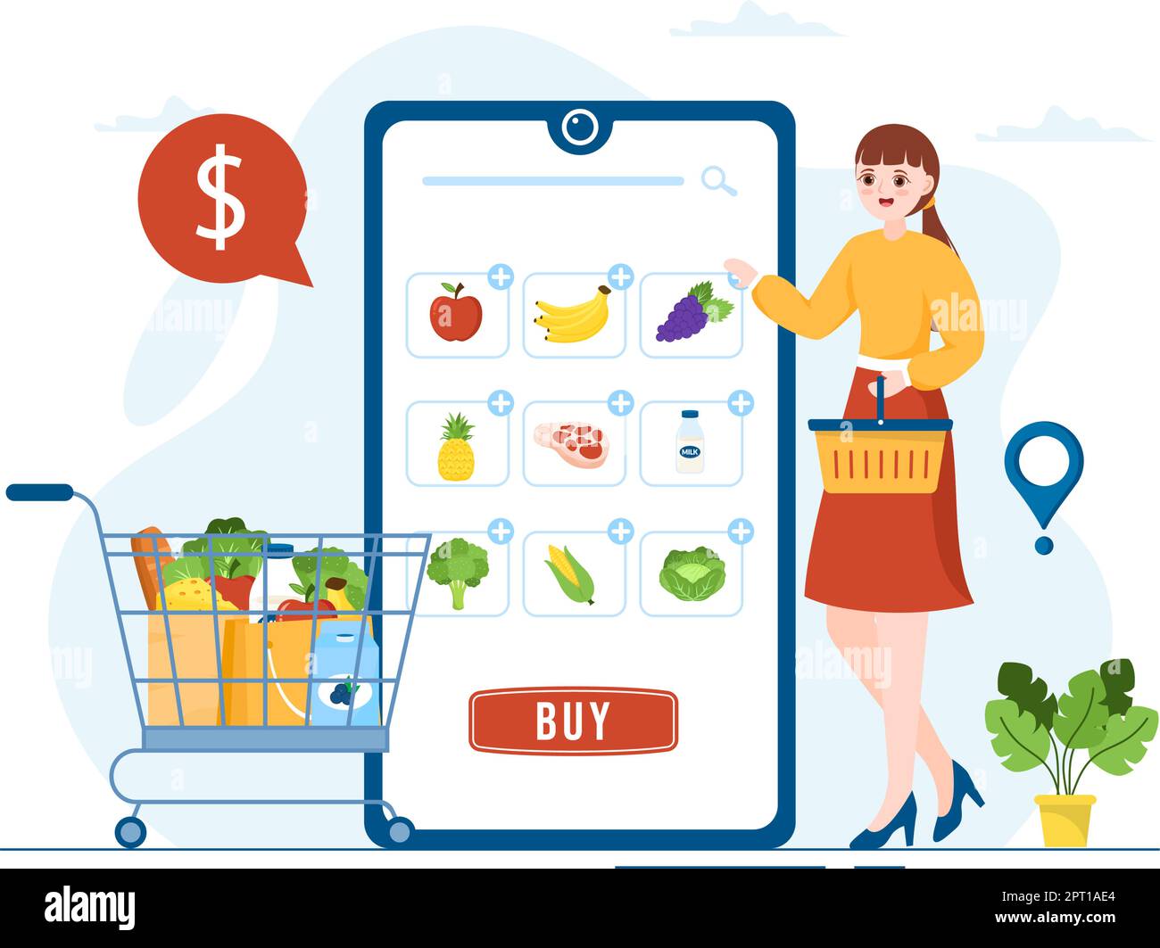 Online Grocery Store or Supermarket to Order Daily Necessities or Food via the App in Flat ...