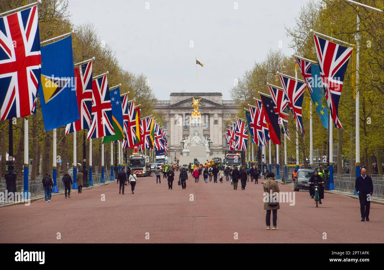 London, UK. 27th April 2023. Union Jacks and flags of Commonwealth ...