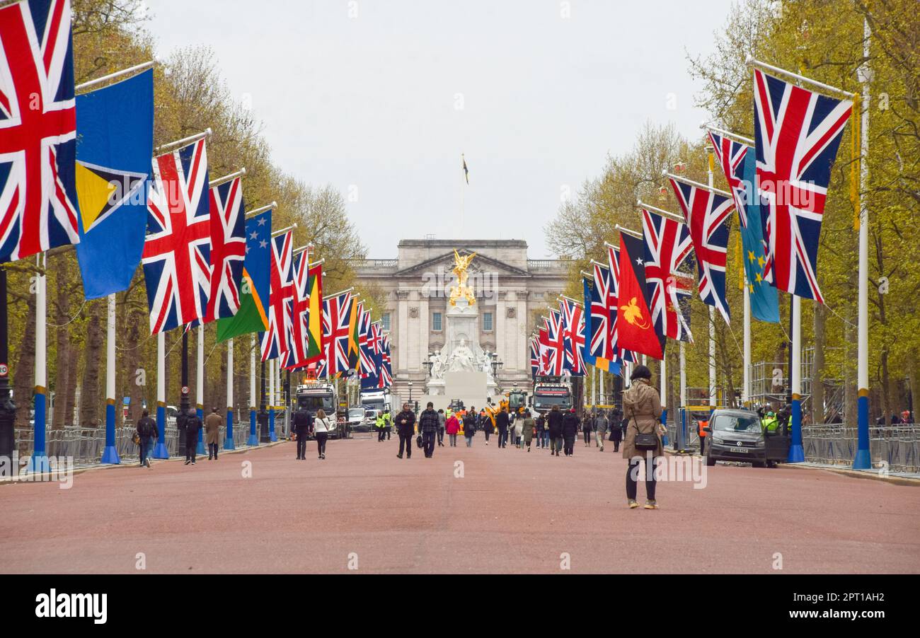London, UK. 27th April 2023. Union Jacks and flags of Commonwealth ...