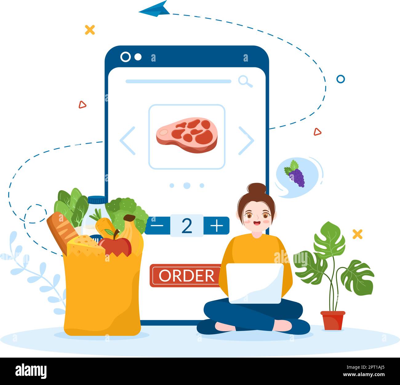 Online Grocery Store or Supermarket to Order Daily Necessities or Food via the App in Flat ...
