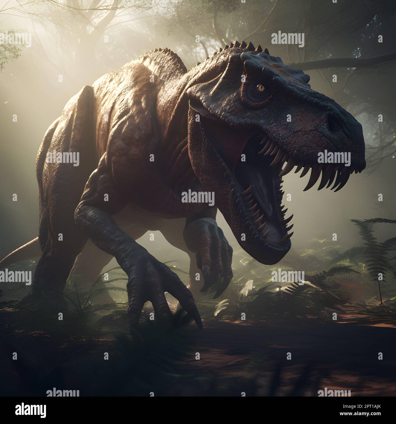 Tyrannosaurus rex walks in a prehistoric landscape Stock Photo - Alamy