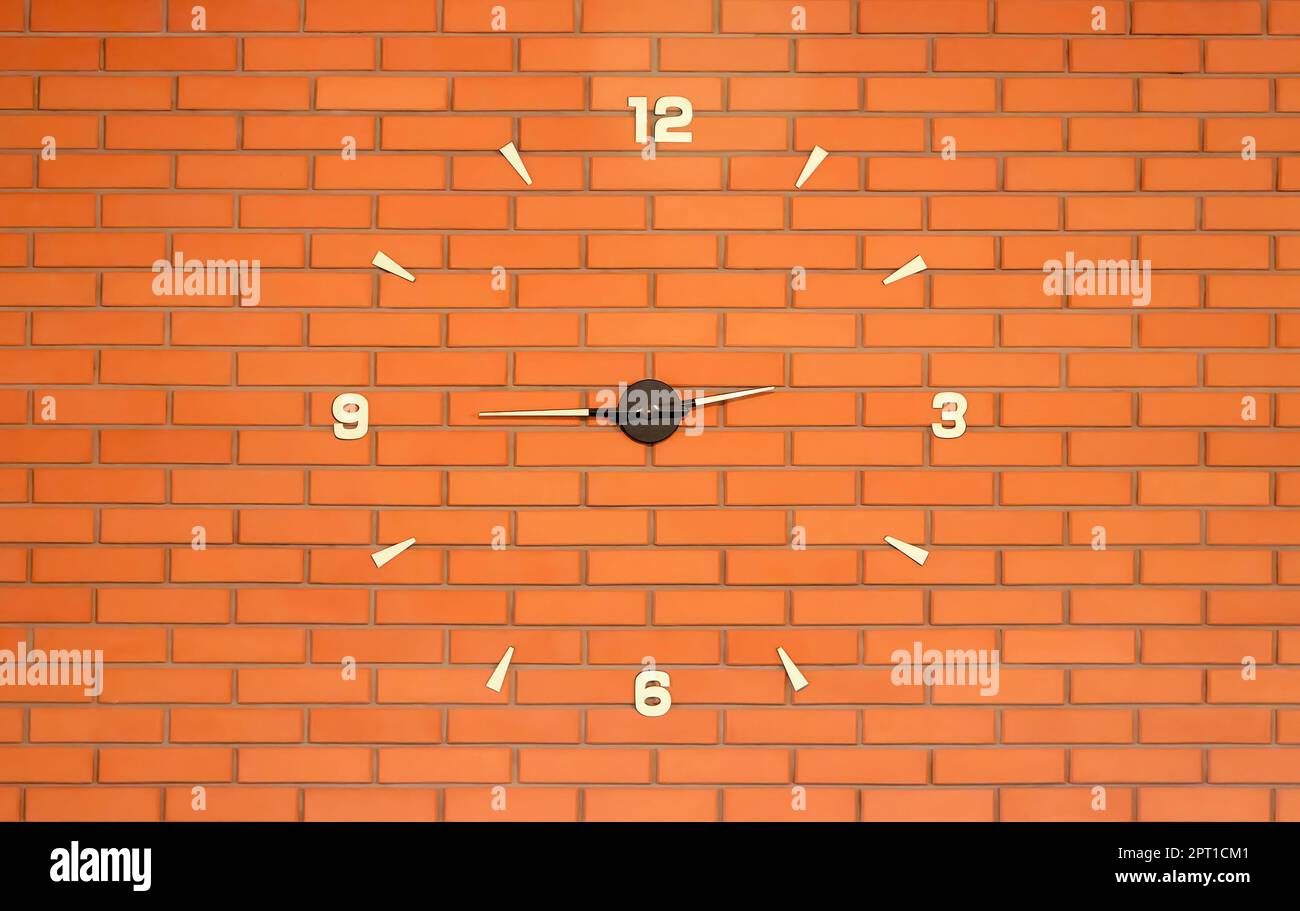 Big clock on a brick wall. Can be used as a background picture Stock ...
