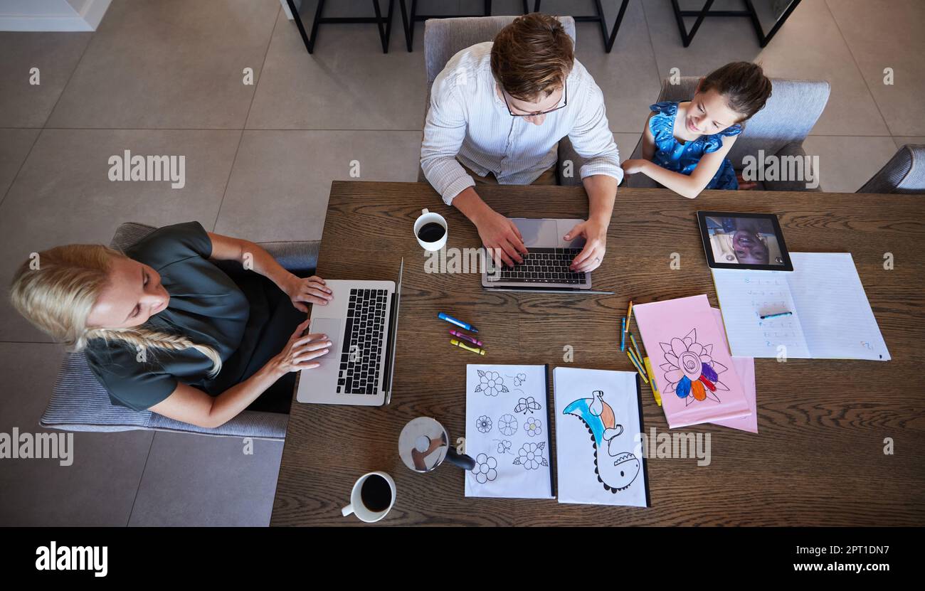 Family, business and education by parents and child productive with ...