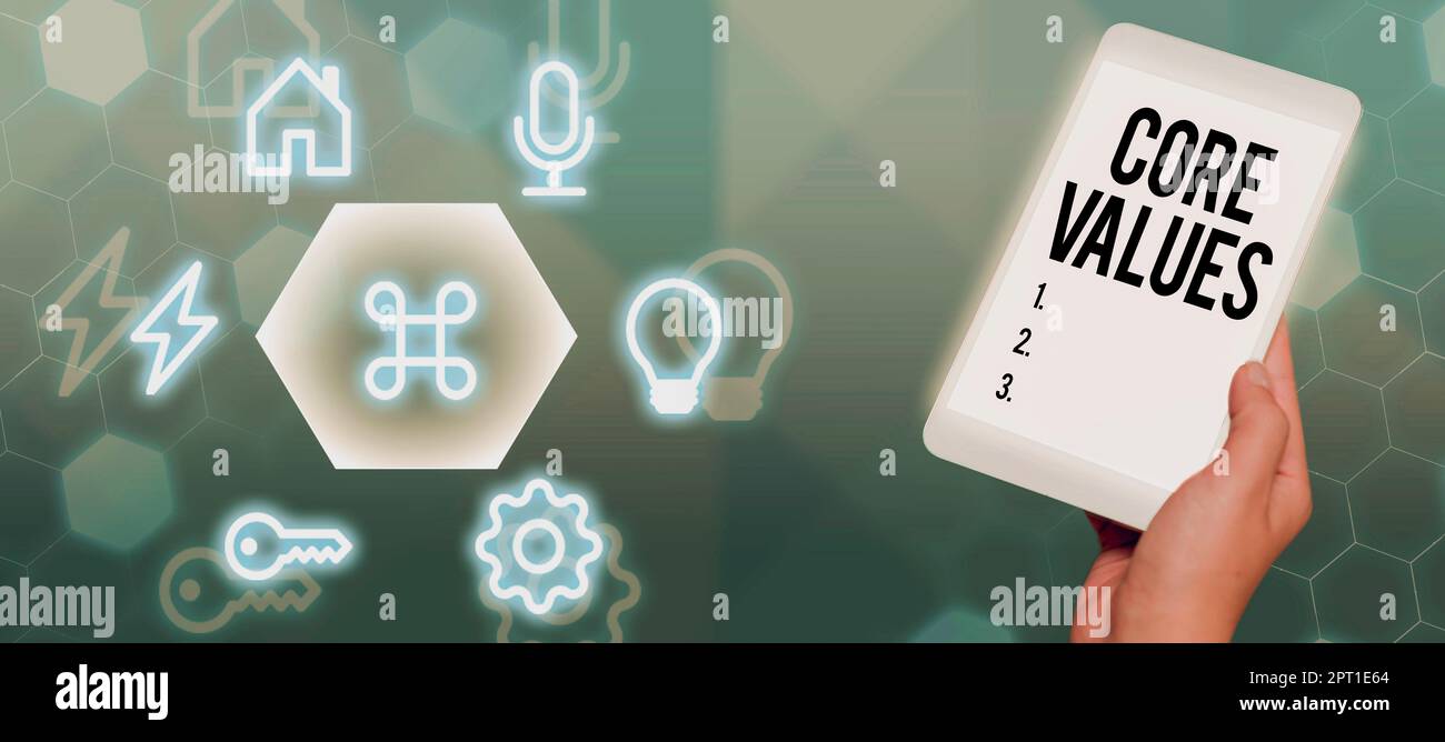 Text sign showing Core Values, Word for belief person or organization ...