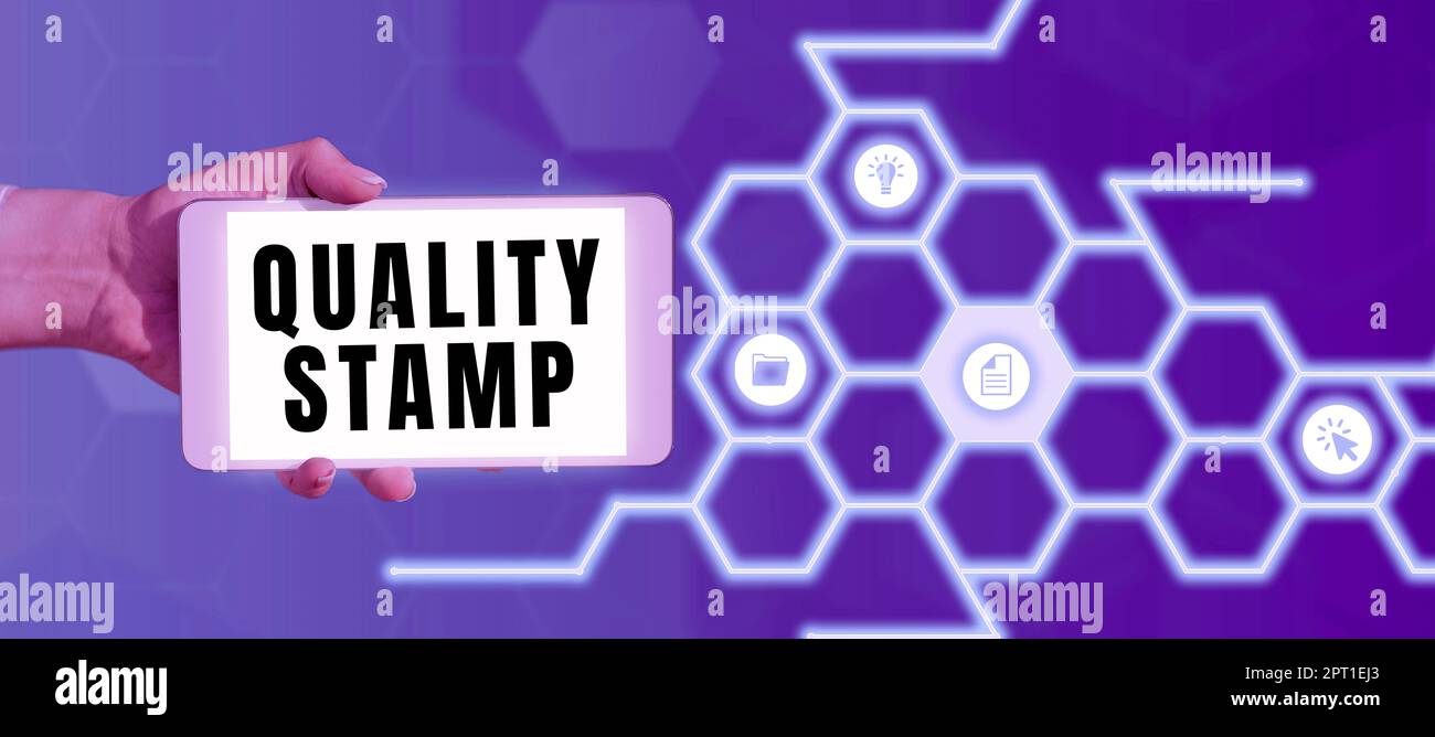 Writing displaying text Quality Stamp, Word Written on Seal of Approval ...