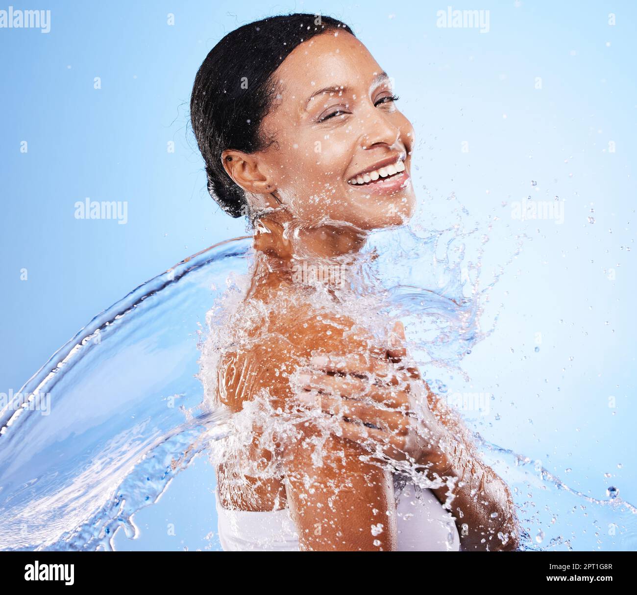 Woman Skincare And Water Splash Happy And Cleaning Body Hygiene And