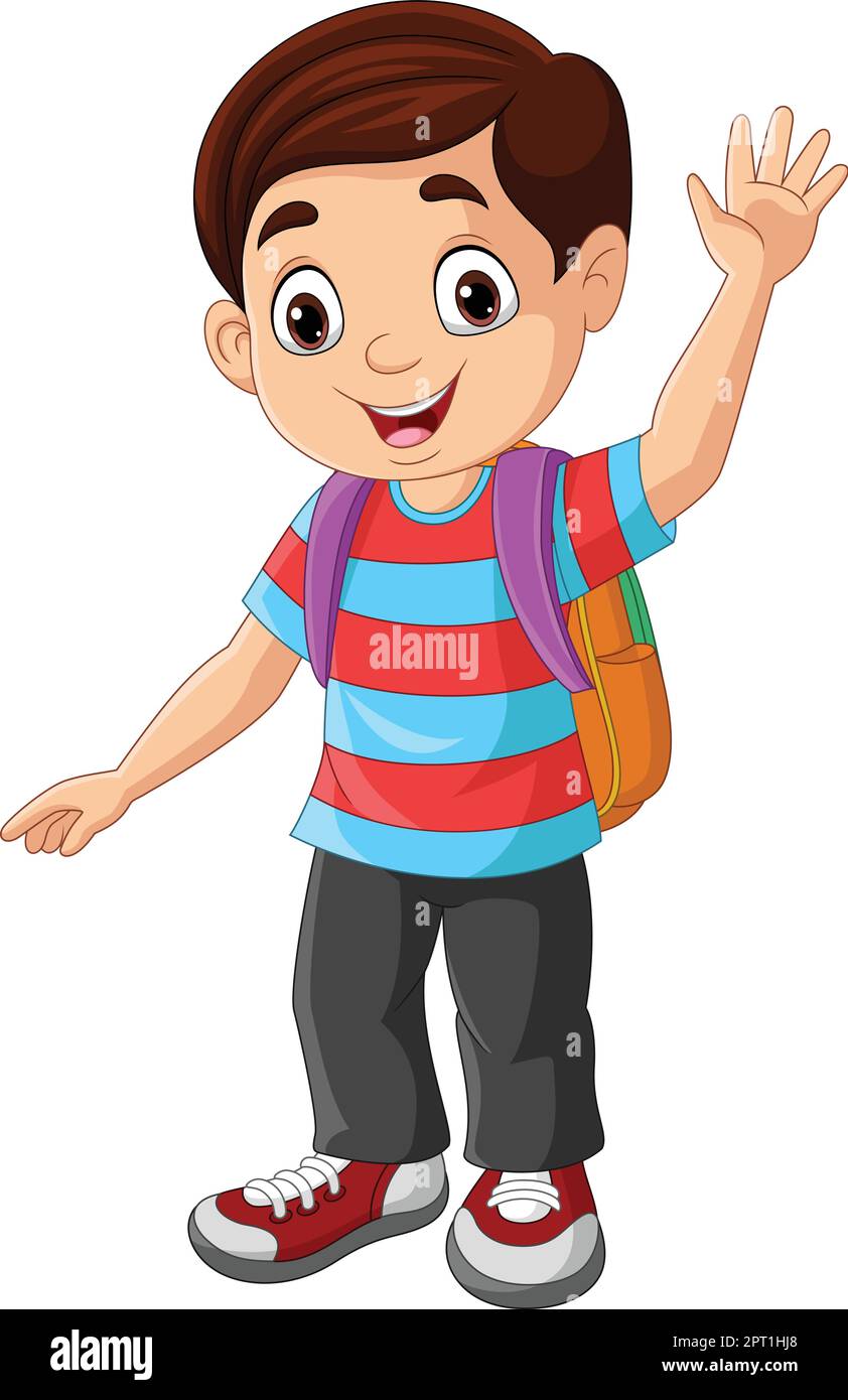 Cartoon happy school boy waving hand Stock Vector Image & Art - Alamy