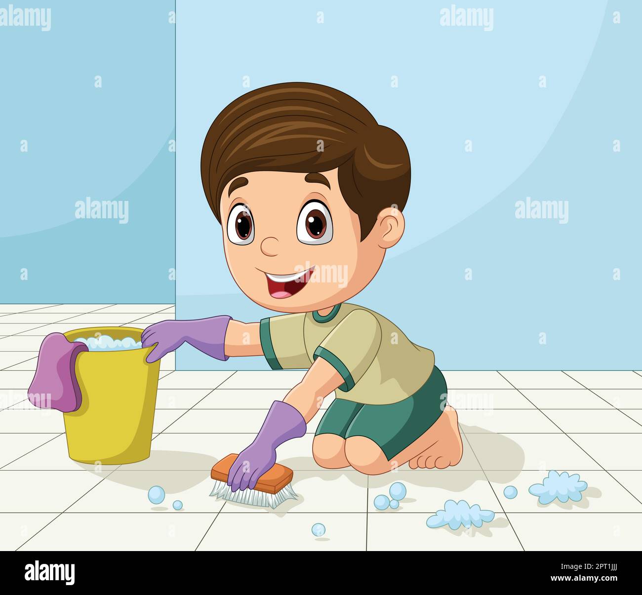 Cartoon little boy cleaning the floor Stock Vector Image & Art - Alamy