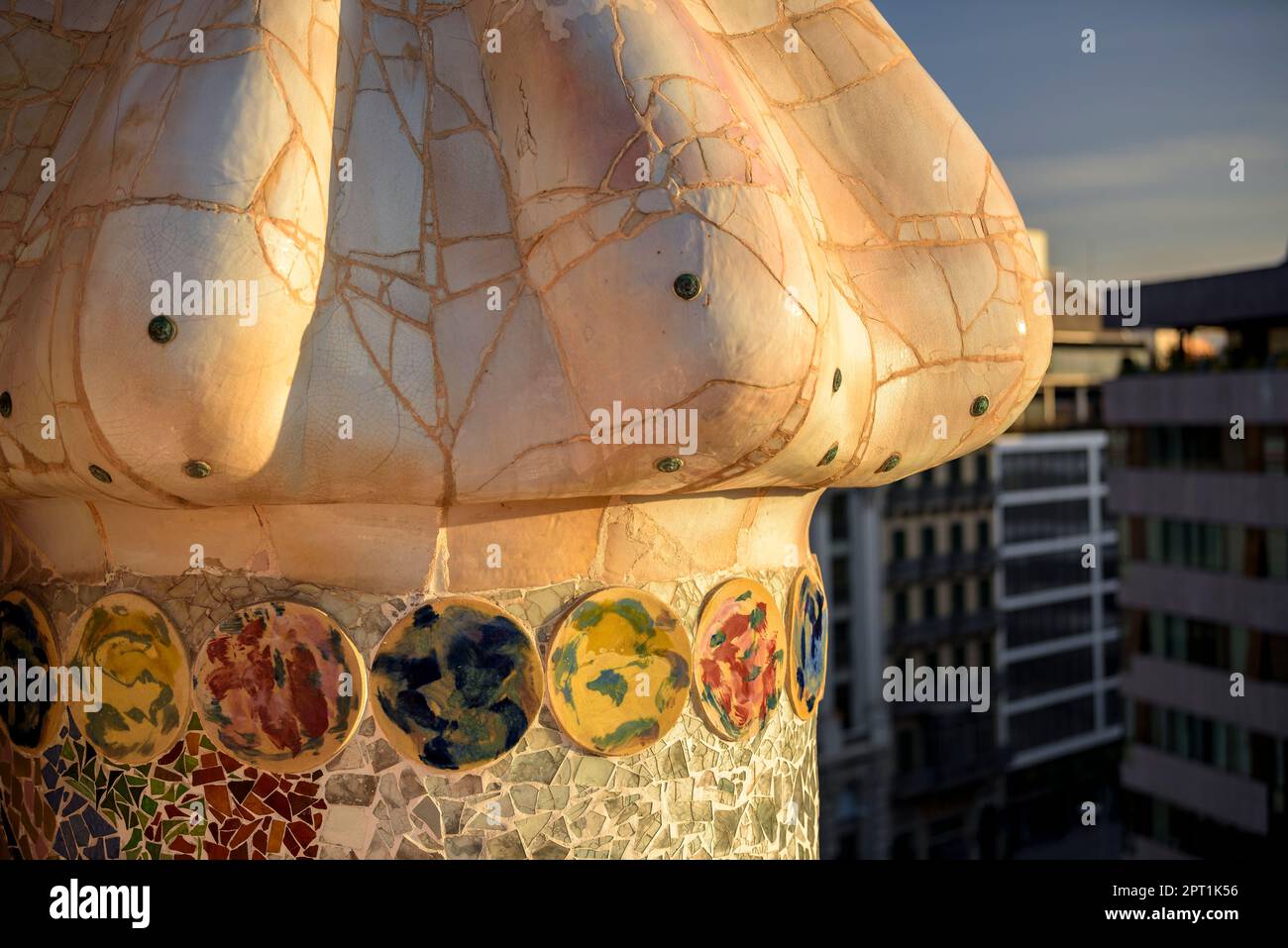 Base of the cross that crowns the facade of Casa Batlló decorated with ...