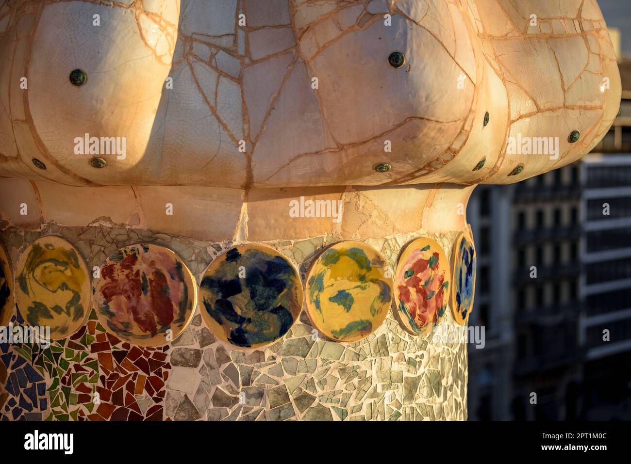 Base of the cross that crowns the facade of Casa Batlló decorated with ...