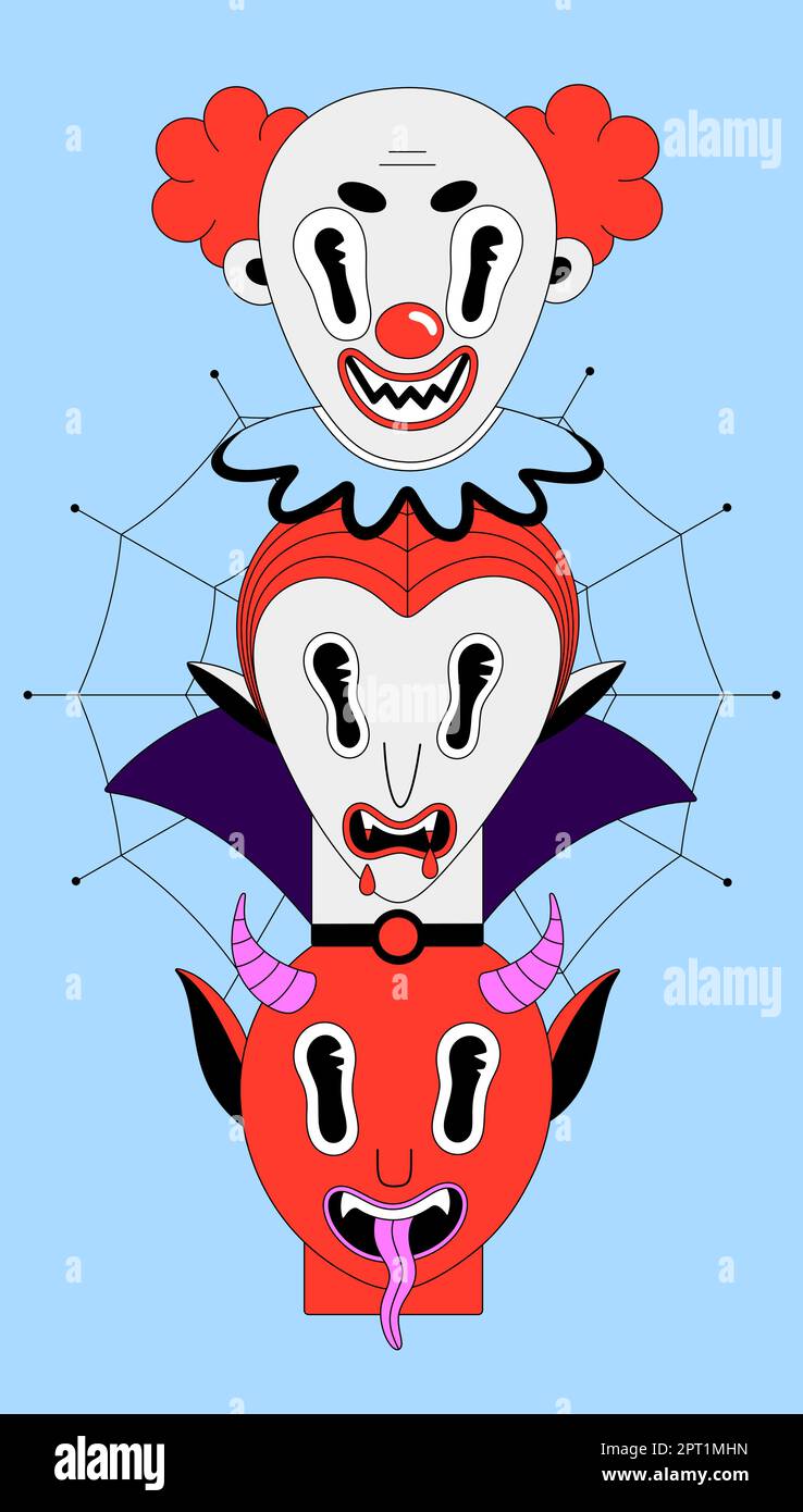 Halloween holiday. Colorful spooky fantasy characters on blue ...