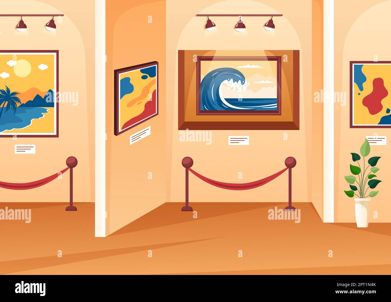 Art Gallery on Museum of Exhibition Visitors Viewing Modern Abstract ...