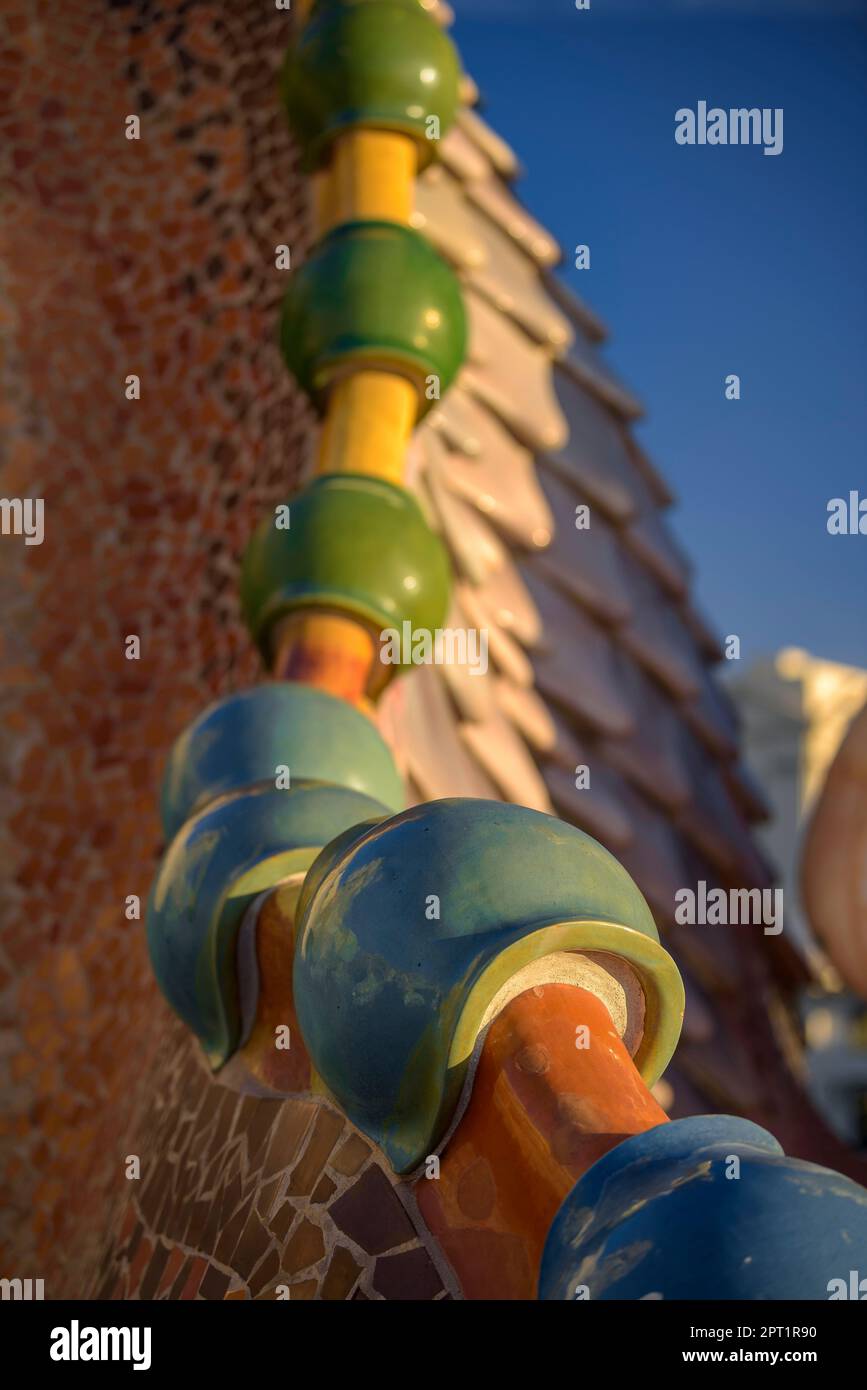 Dragon's thorn crest decorating the roof of Casa Batlló designed by ...