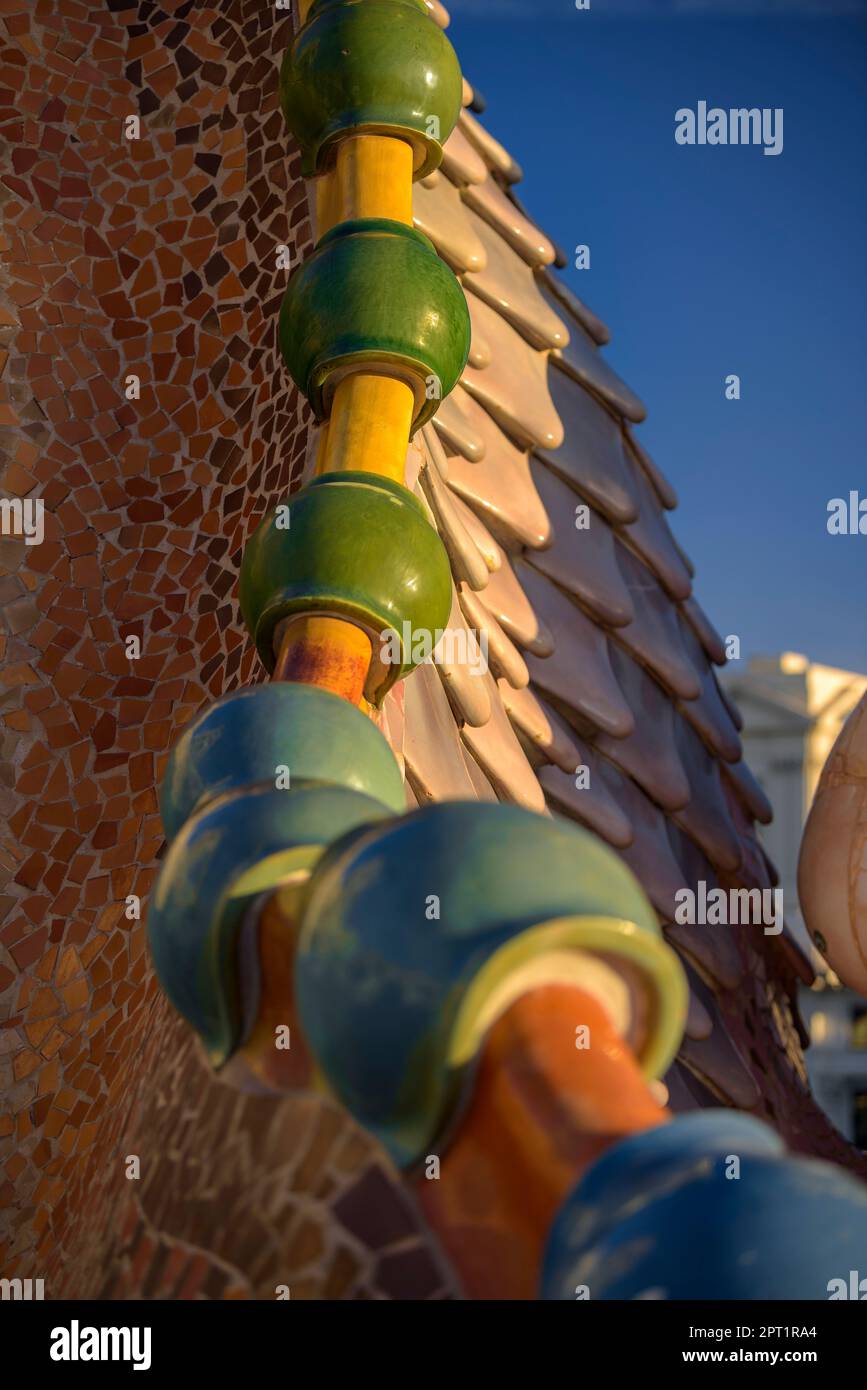 Dragon's thorn crest decorating the roof of Casa Batlló designed by ...