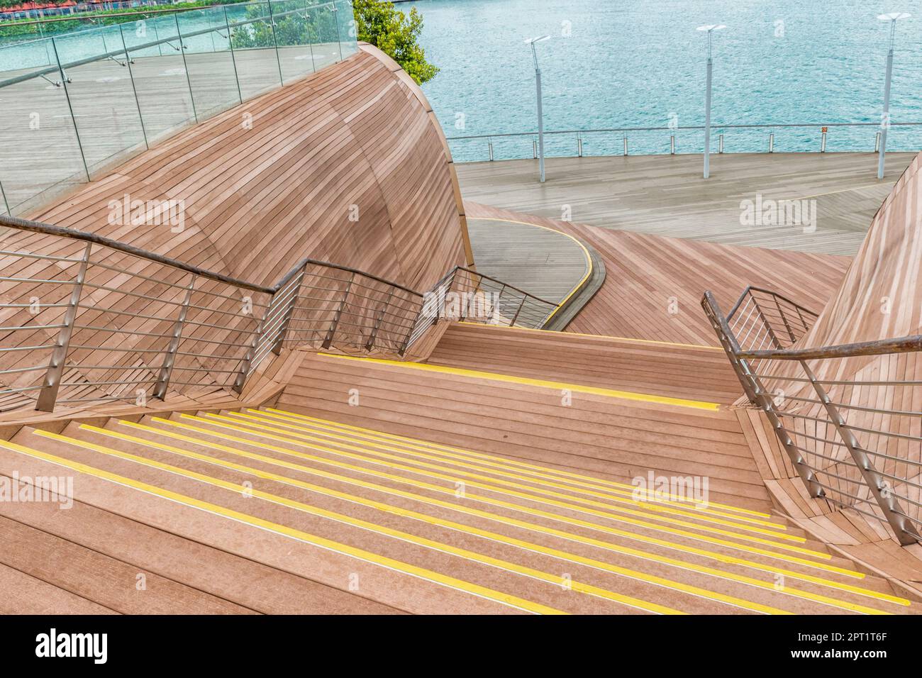 decorative wooden stairs near the waterfront, Singapore Stock Photo - Alamy