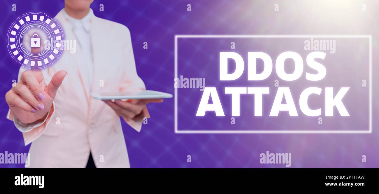 Writing displaying text Ddos Attack, Word for perpetrator seeks to make network resource ...