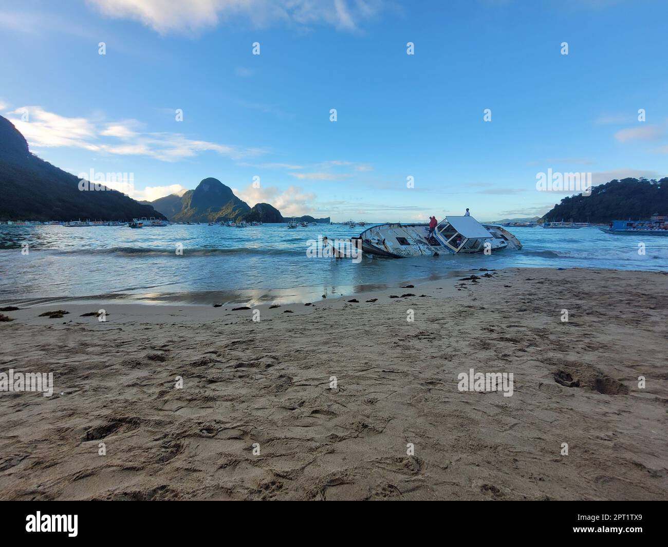 wooden traditional outrigger boats on palawan island at the philippines ...