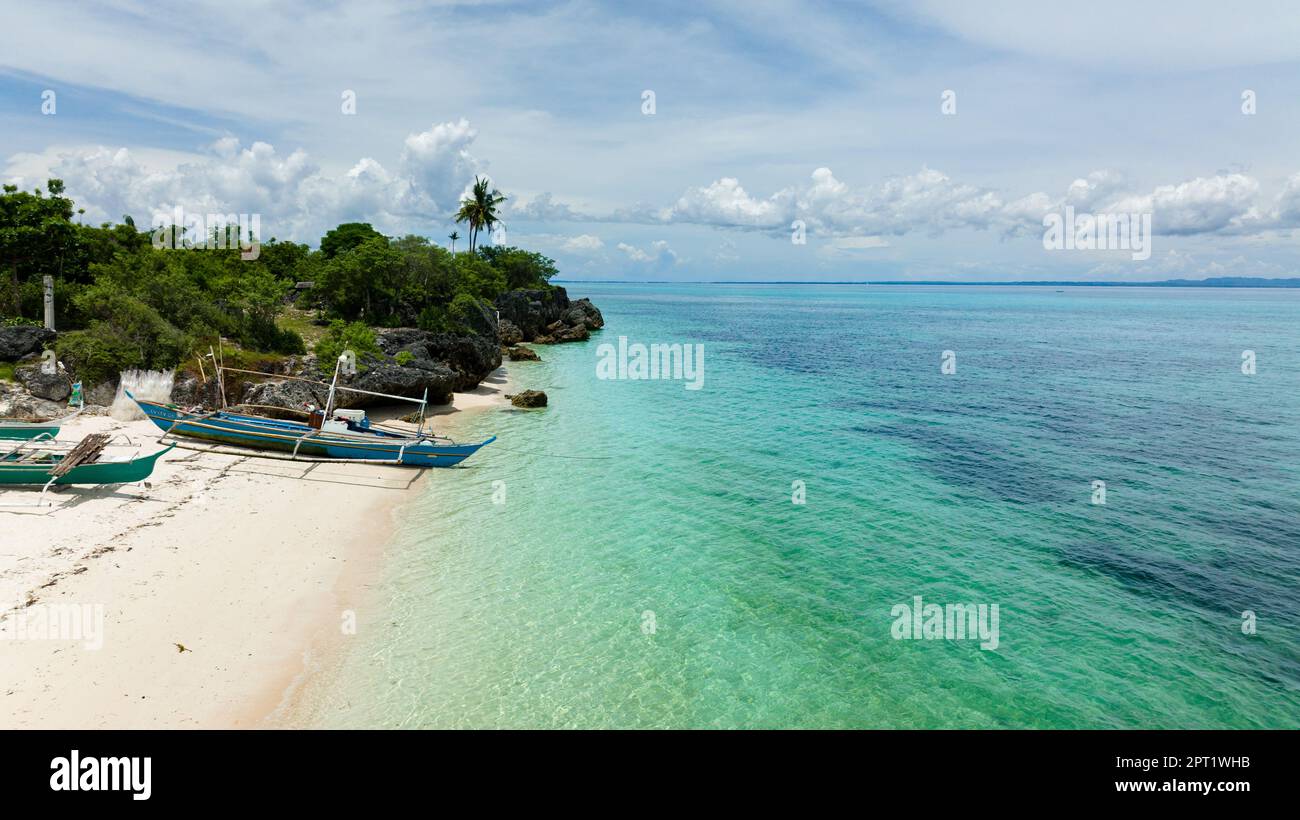 Aerial view of Sandy beach and turquoise water. Bantayan island ...