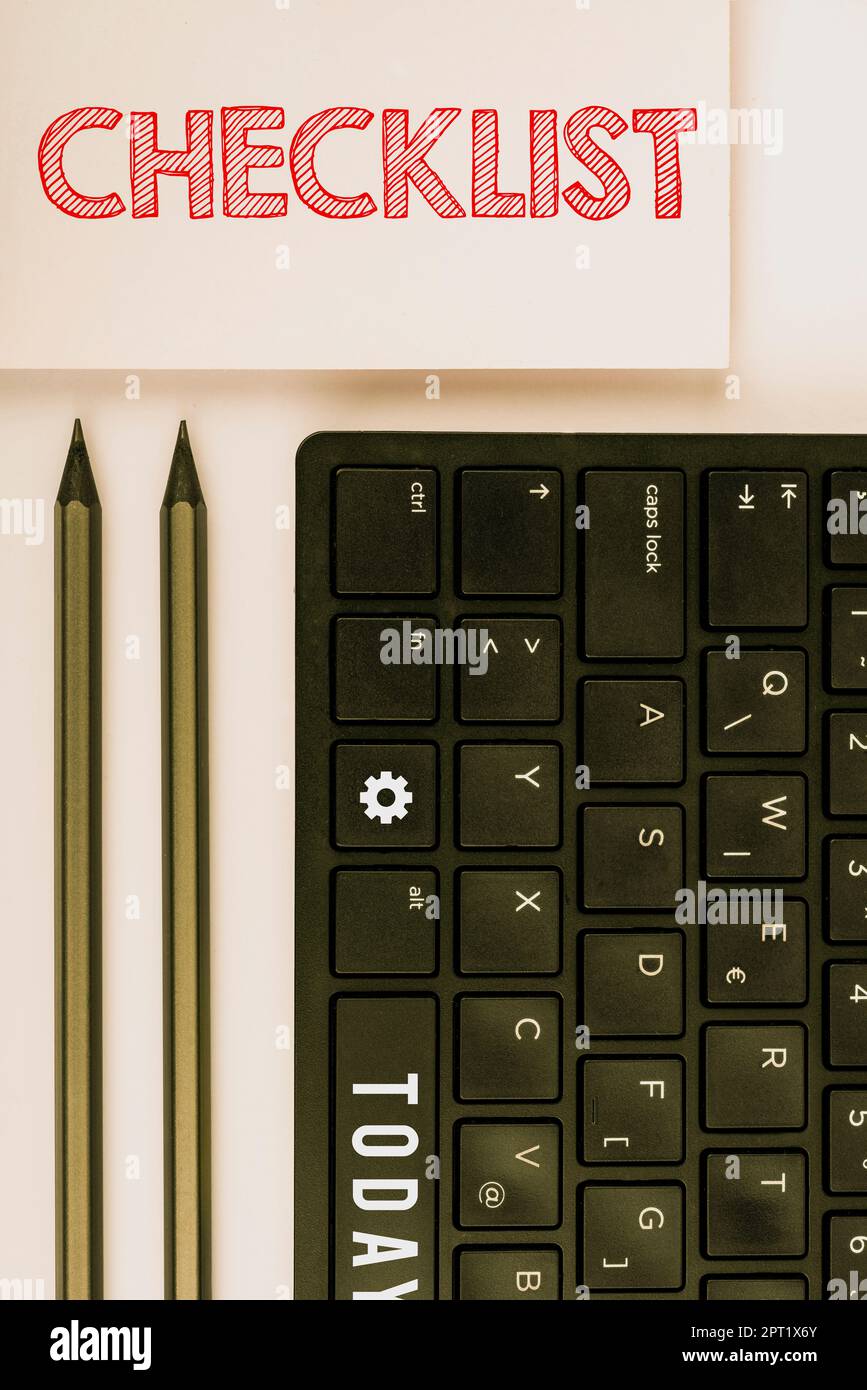 Sign displaying Checklist, Word Written on List down of the detailed ...