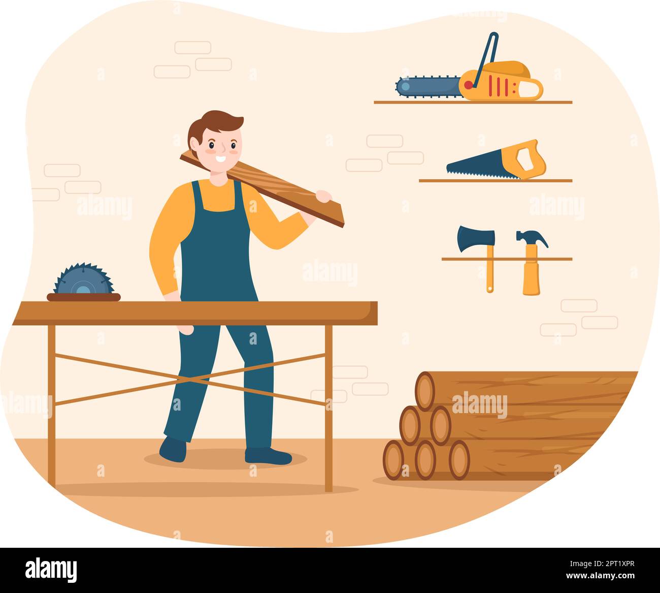 People Tree Cutting and Timber with Truck, Chainsaw Wooden and Tools ...