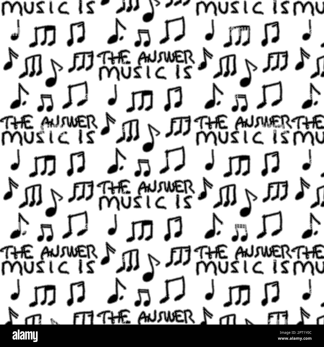 Music is the answer phrase concept hand draw black and white ...