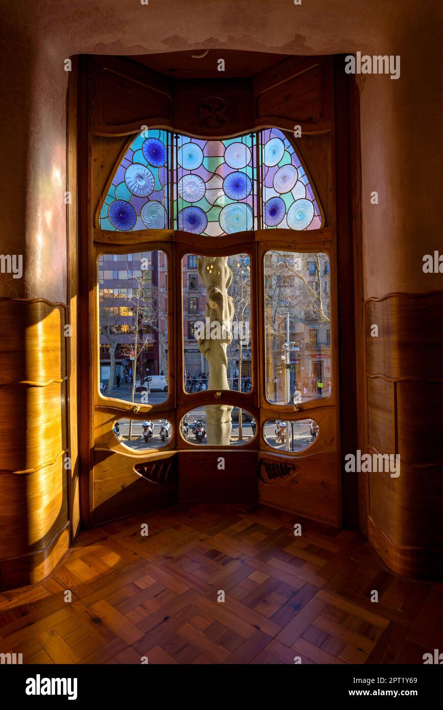 Original modernist stained glass windows designed by Antoni Gaudí on ...