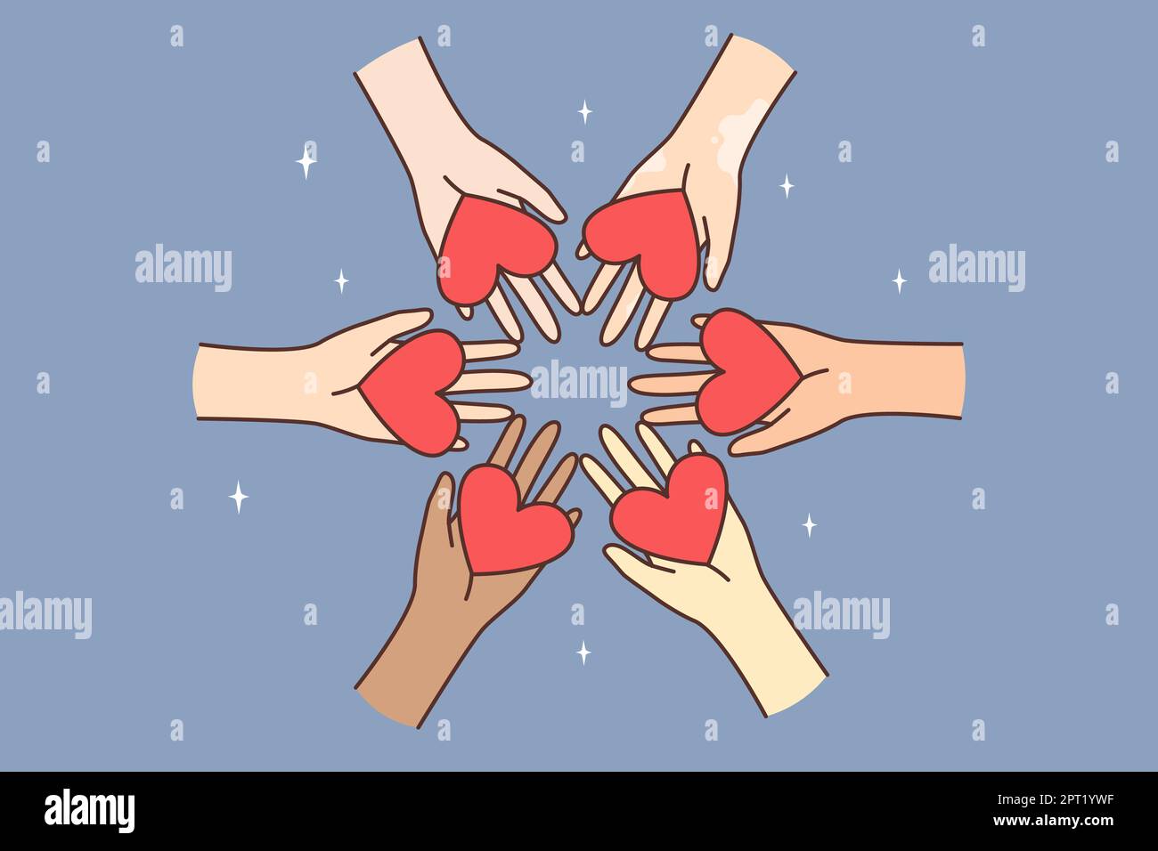 Diverse people holding hearts show care and love. Multiracial hands ...