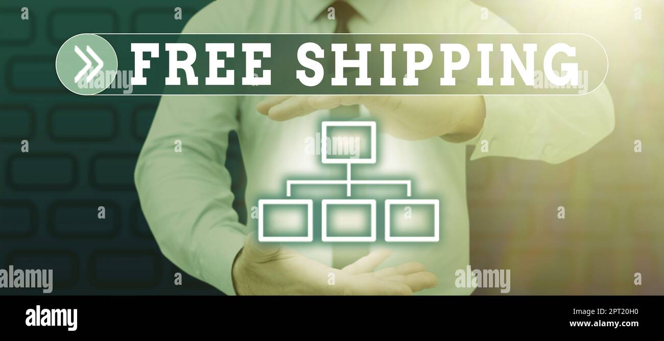Hand writing sign Free Shipping, Business approach retailing strategy ...