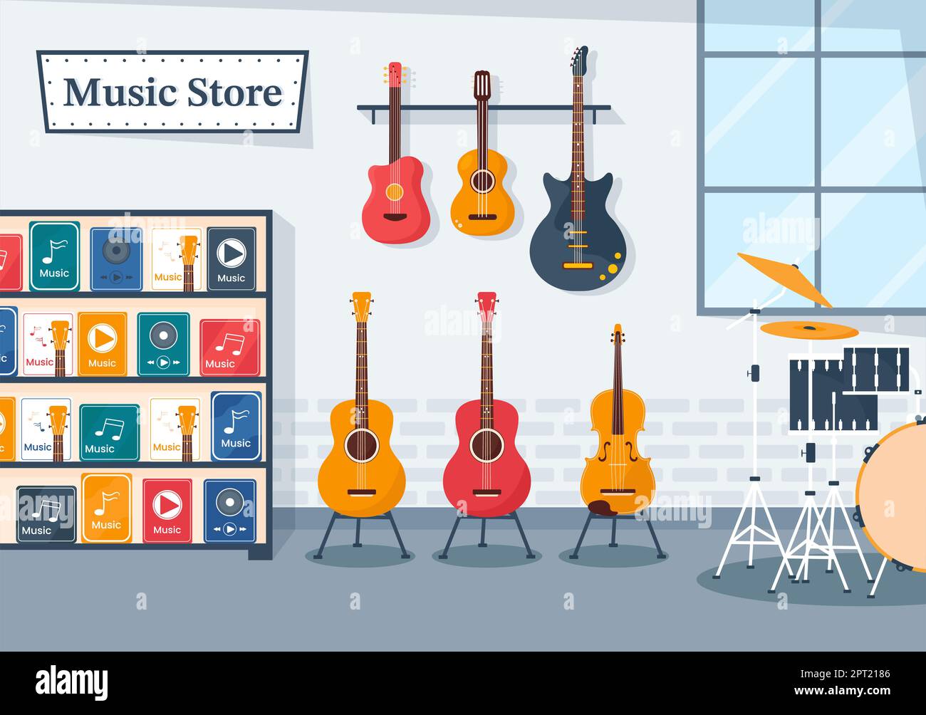 Music Store with Various Musical Instruments, CD, Cassette Tapes and ...