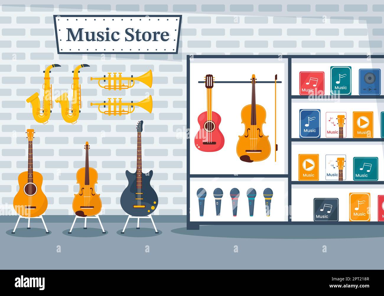 Music Store with Various Musical Instruments, CD, Cassette Tapes and ...