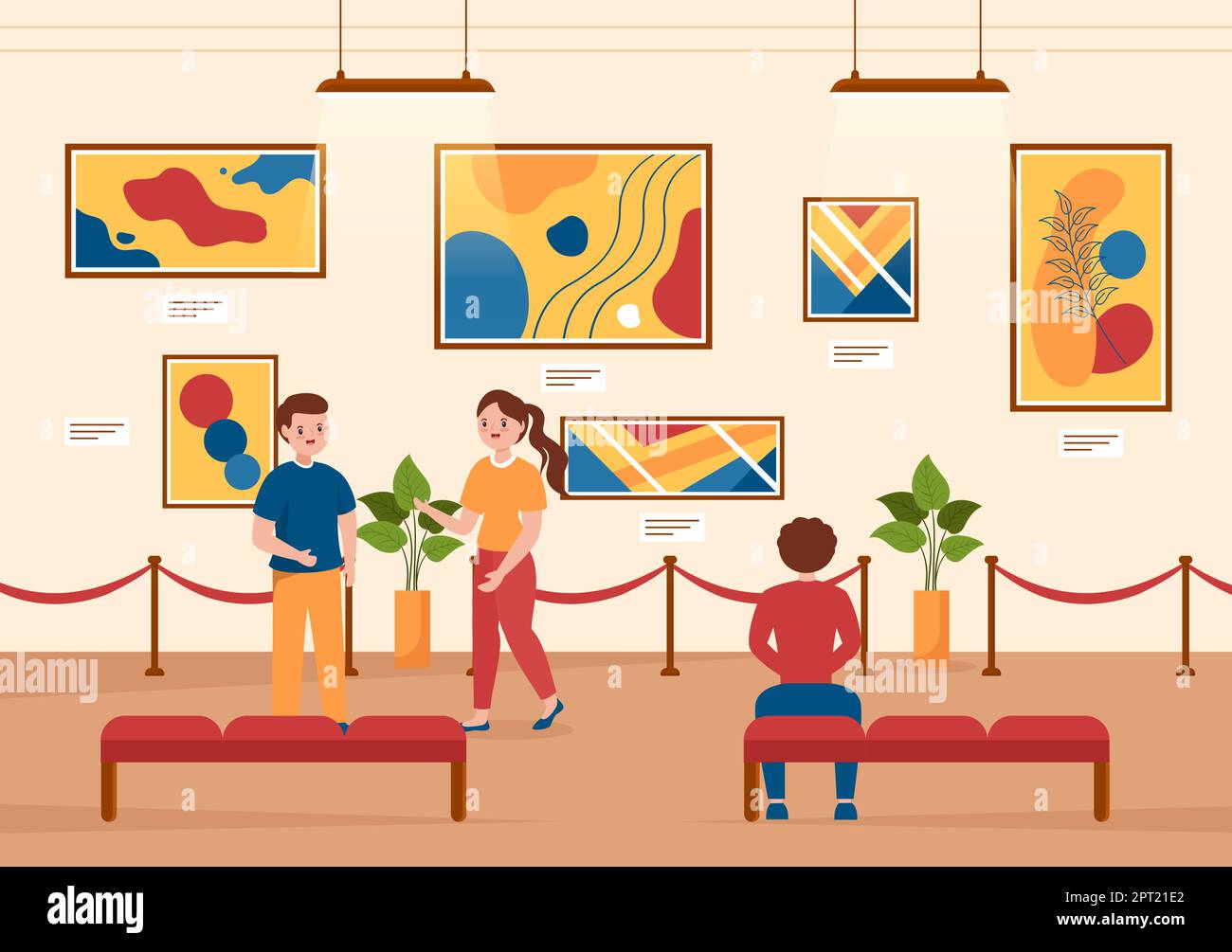 Art Gallery on Museum of Exhibition Visitors Viewing Modern Abstract ...