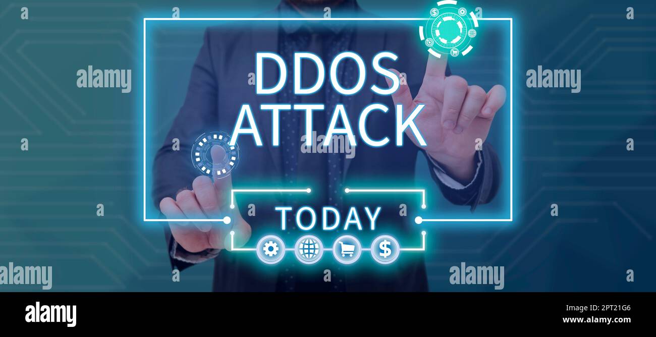 Writing displaying text Ddos Attack, Word Written on disturbed access to the normal server ...