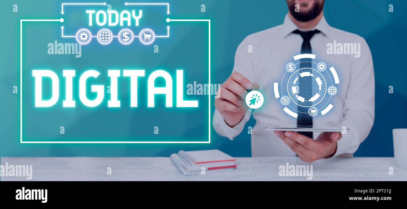 Text caption presenting Digital, Business showcase electronic ...