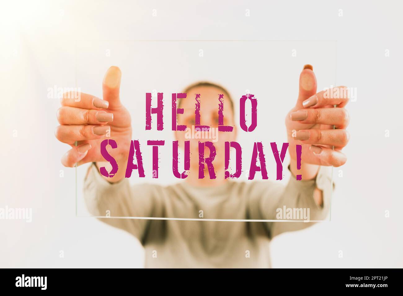 Conceptual caption Hello Saturday, Word Written on a positive message ...