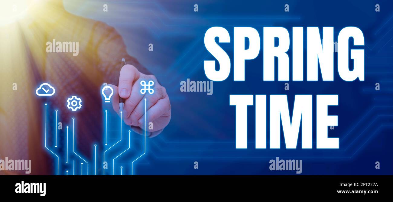Text caption presenting Spring Time, Concept meaning temperate season ...