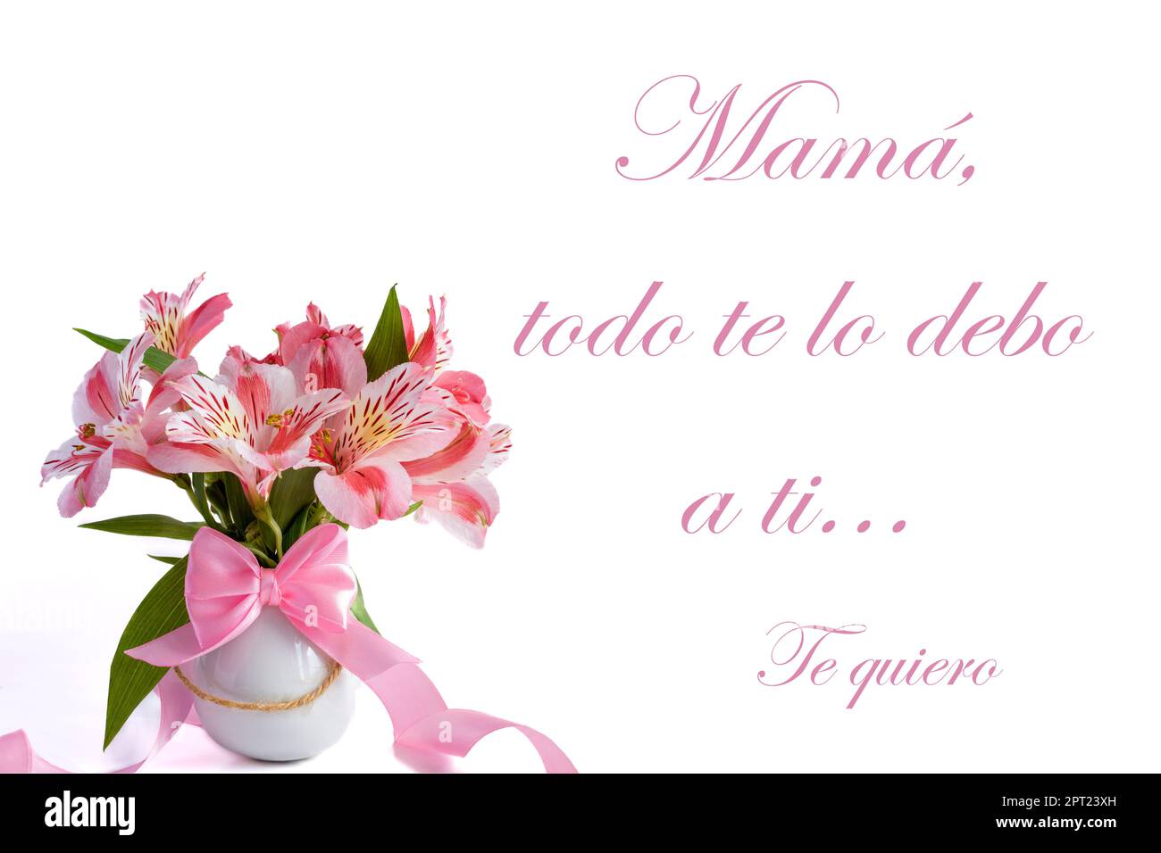 Mother's Day greeting card with a small white vase with lilies in ...