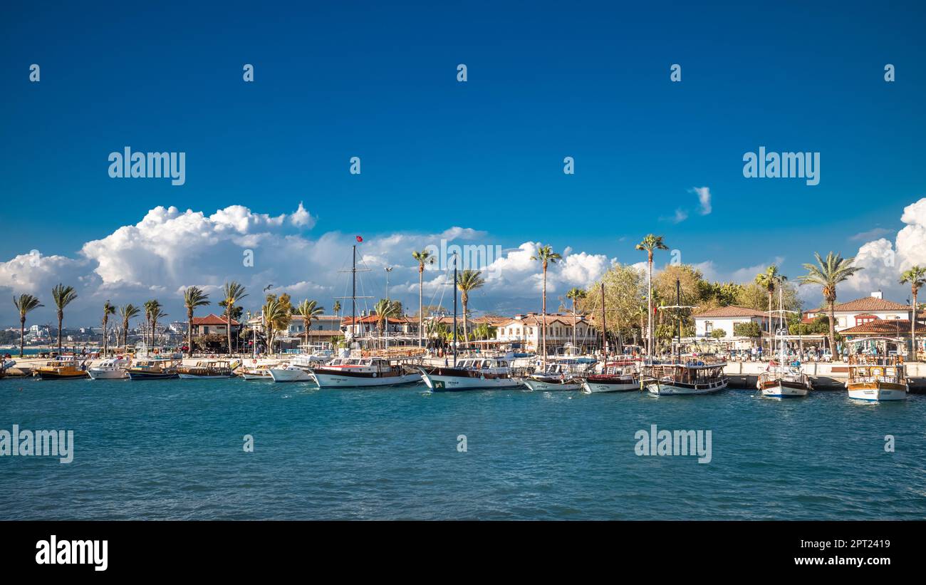 Pleasure boats moored at the quayside in the harbour at the Old Town of ...