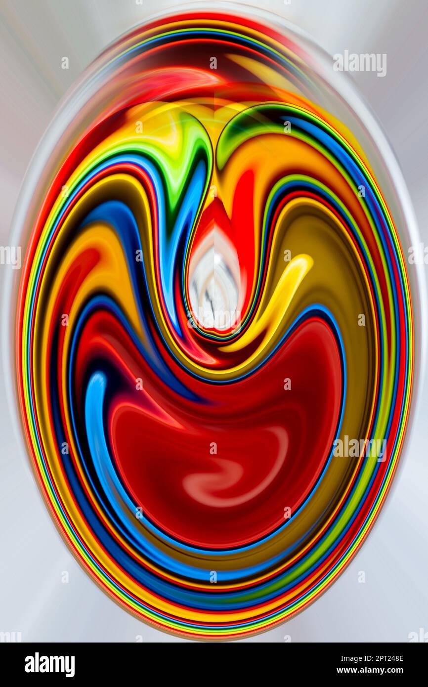 Abstract digital art, colourful graphic in the shape of a round face ...